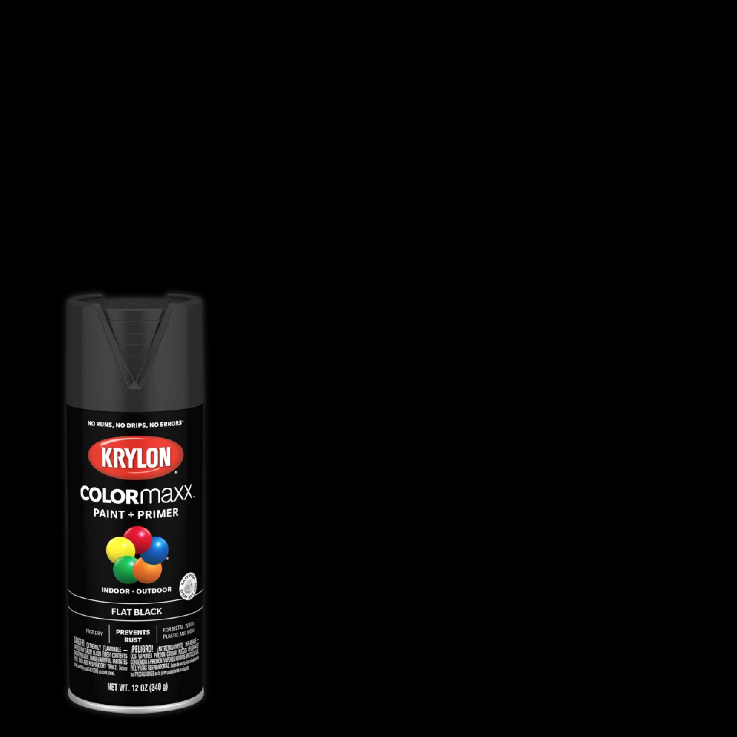 Krylon K05546007 COLORmaxx Spray Paint and Primer for Indoor/Outdoor Use, Flat Black, 12 Ounce (Pack of 2)