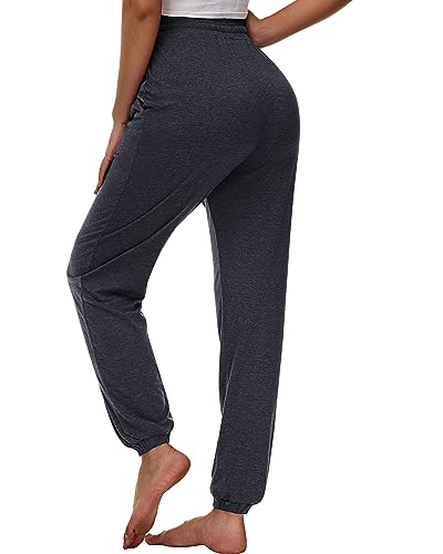 Ficerd 3 Pcs Women's Joggers Pants Casual Soft Sweatpants Lounge Pants High Waisted Athletic Joggers with Pockets (Black, Dark Gray, Pink,Small)