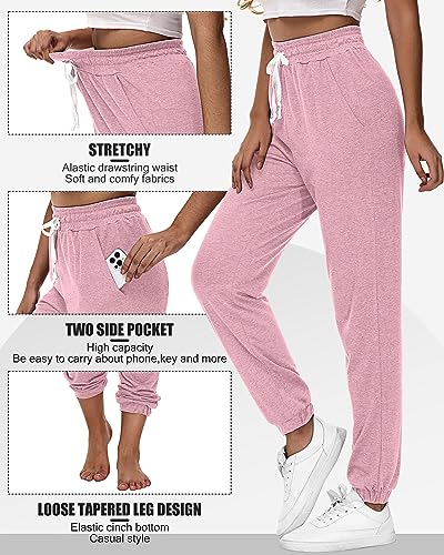Ficerd 3 Pcs Women's Joggers Pants Casual Soft Sweatpants Lounge Pants High Waisted Athletic Joggers with Pockets (Black, Dark Gray, Pink,Small)