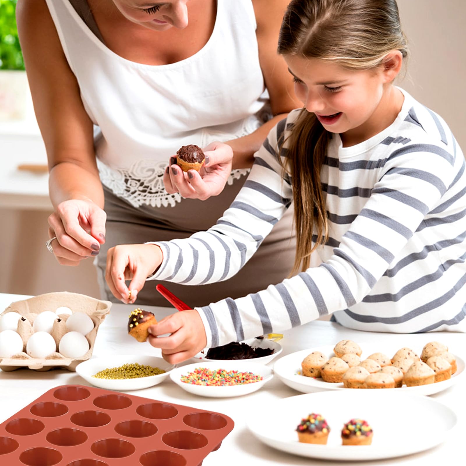 JOERSH Silicone Mini Muffin Pans 24 Cups Mini Cupcake Pan, Silicone Egg Bite Molds for Baking Mini Muffin Tin Nonstick 2 Pack