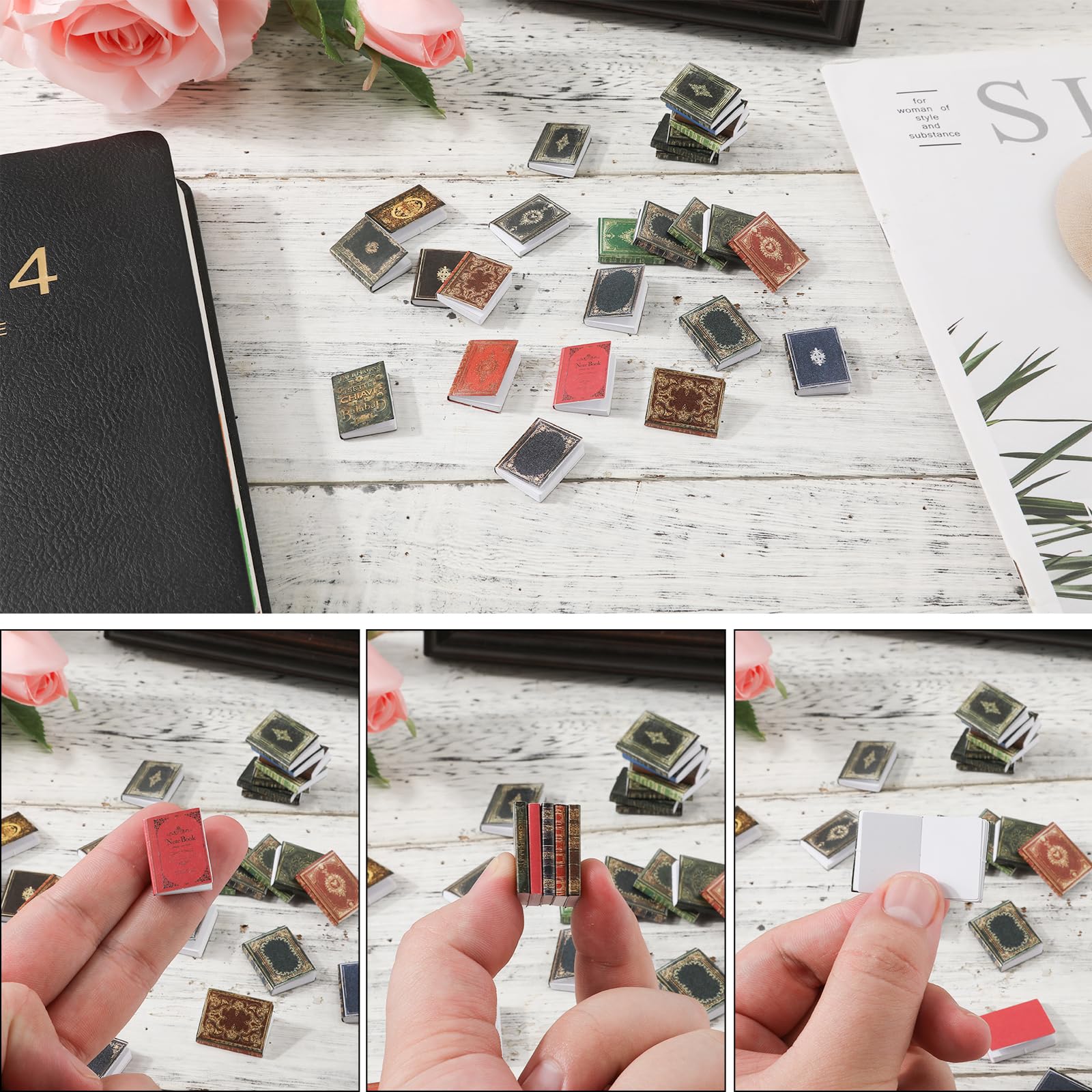48pcs 1:12 Scale Miniatures Dollhouse Books, Assorted Timeless Miniatures Books Dollhouse Decoration Accessories Mini Miniatures Books for Christmas Pretend Play