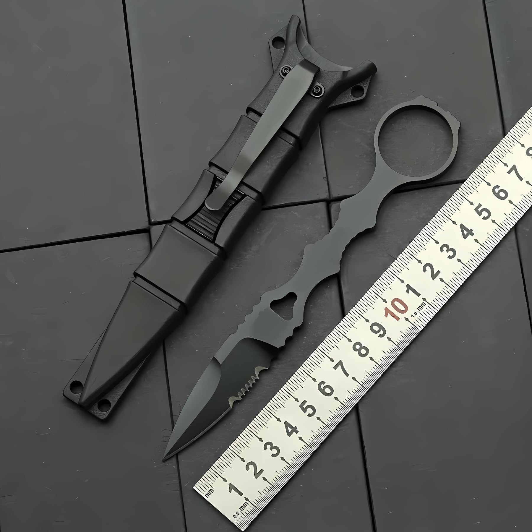 Portable Knife 6.7 Inch 440C Fixed Blade Outdoor Camping Portable Straight Knife With Kydex Sheath The Knife Comes In Black And White (Black)