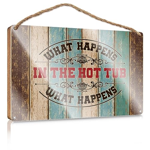 Wood Kitchen Decor What Happens in The Hot Tub Stays in The Hot Tub Wooden Sign Wooden Door Sign Bathroom Signs for Home (Color : Colour, Size : 20X30CM)