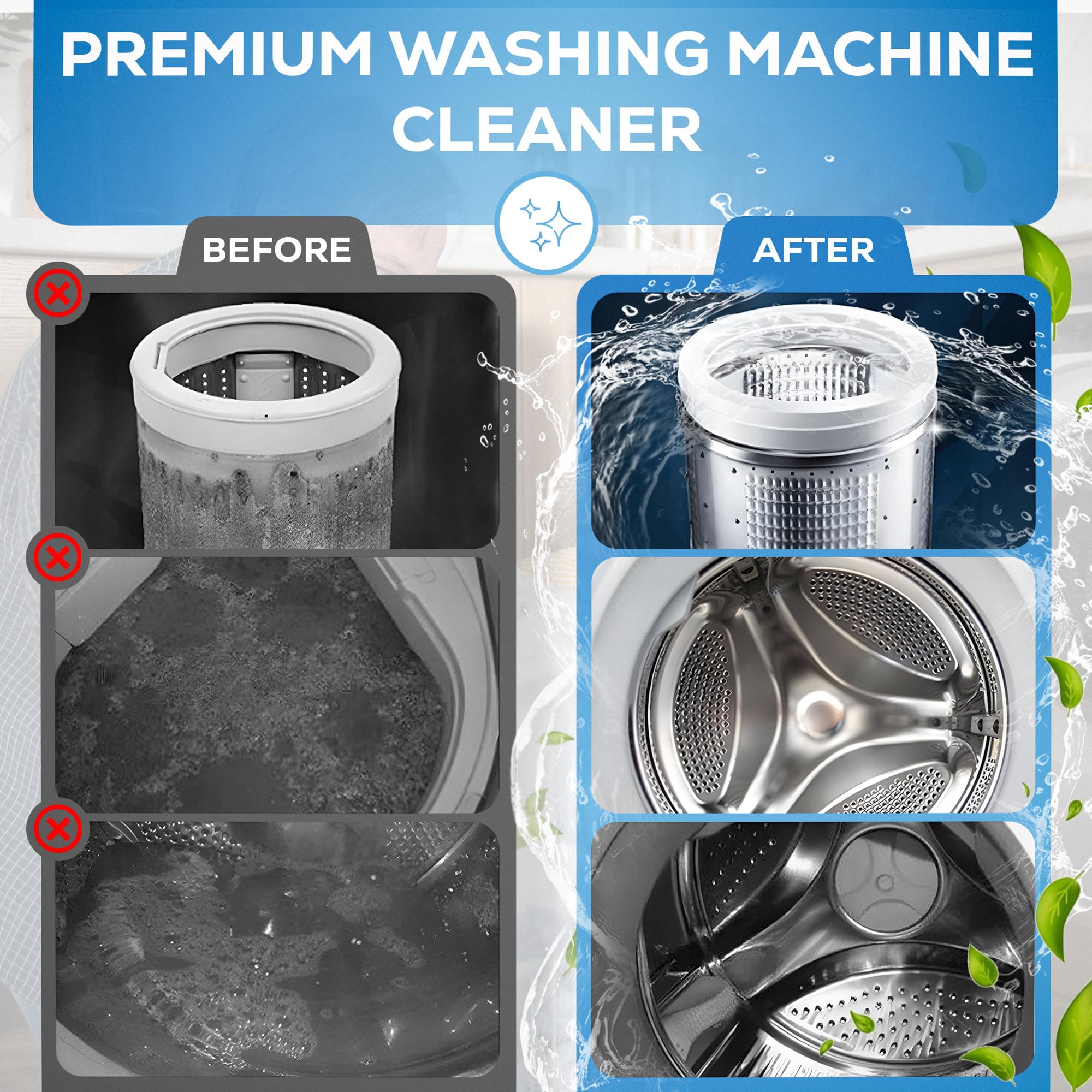 raxtup Washing Machine Cleaner Deep Cleaning Tablets For HE Front Loader & Top Load Washer, Clean Inside Drum And Laundry Tub Seal (30)