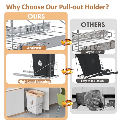 Volitaous Cabinet Trash Can Pull Out Trash Can Rack, Adjustable & Smoothly Under Kitchen Sink Garbage Can Pull Out for 7-11 Gallon (Not Include Can)
