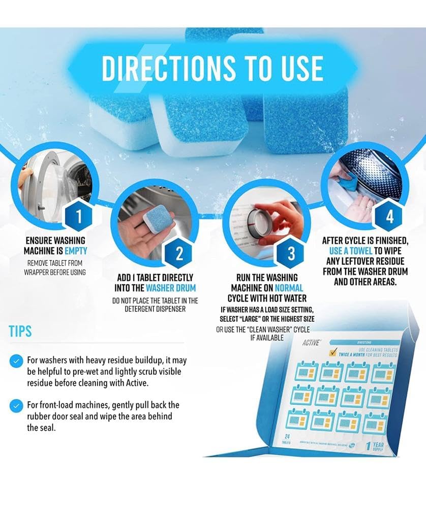 raxtup Washing Machine Cleaner Deep Cleaning Tablets For HE Front Loader & Top Load Washer, Clean Inside Drum And Laundry Tub Seal (30)