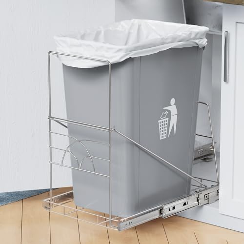 Volitaous Cabinet Trash Can Pull Out Trash Can Rack, Adjustable & Smoothly Under Kitchen Sink Garbage Can Pull Out for 7-11 Gallon (Not Include Can)