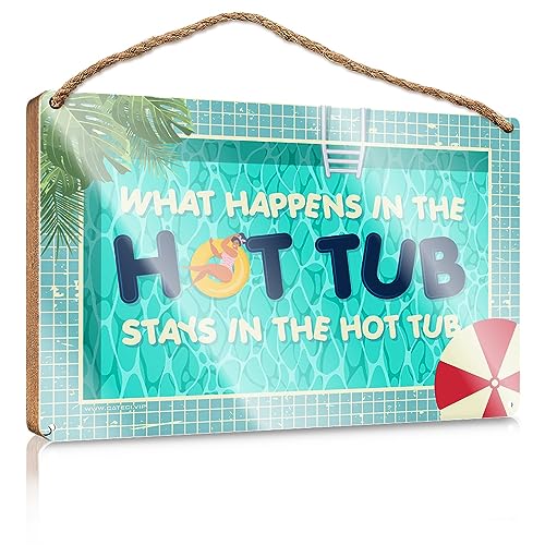Hanging Porch Sign What Happens In The Hot Tub Stays In The Hot Tub Wooden Sign Hanging Signs For Home Decor Gift For Boss Woman (Color : Colour, Size : 20X30CM)