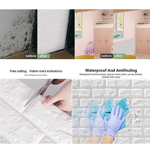 White Brick Wallpaper Peel and Stick Textured 3D Brick Wallpaper 27.6" x 196.9" Faux Brick Contact Paper Self-Adhesive Waterproof 3D Wall Paper Removable Vinyl Brick Backsplash, 37.67 Sq Ft Coverage