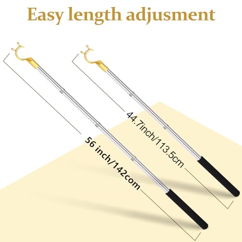 Clothes Hook Pole, Closet Hooks for Hanging Clothes,extends from 26 inches to 56 inches with hooks Long Rod, Closet Hook Rod Made of Stainless Steel,Comfortable Foam Handles and C-Head Designs