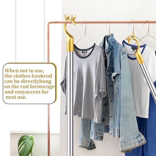 Clothes Hook Pole, Closet Hooks for Hanging Clothes,extends from 26 inches to 56 inches with hooks Long Rod, Closet Hook Rod Made of Stainless Steel,Comfortable Foam Handles and C-Head Designs