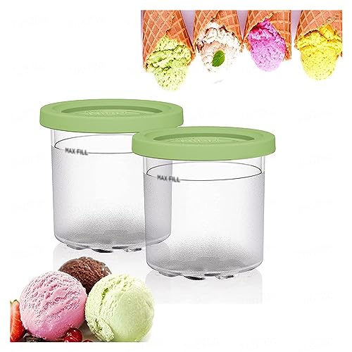 EVANEM 2/4/6PCS Creami Deluxe Pints, for Ninja Pints with Lids,16 OZ Ice Cream Pint Containers Reusable,Leaf-Proof for NC301 NC300 NC299AM Series Ice Cream Maker,Green-4PCS