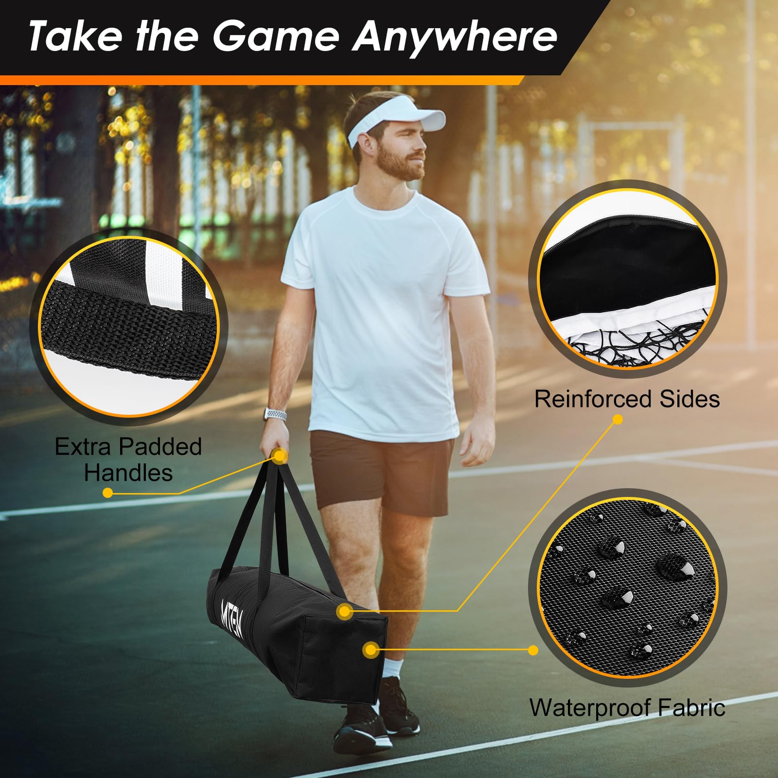 MTEN Pickleball Net, Portable Pickleball Net for Driveway, 22 FT USAPA Regulation Size, Steady Metal Frame, with Carrying Bag for Backyards, Driveways, Outdoor Indoor