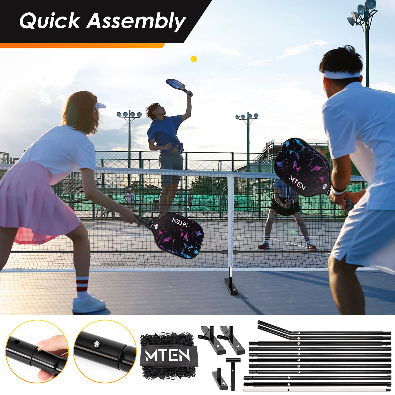 MTEN Pickleball Net, Portable Pickleball Net for Driveway, 22 FT USAPA Regulation Size, Steady Metal Frame, with Carrying Bag for Backyards, Driveways, Outdoor Indoor