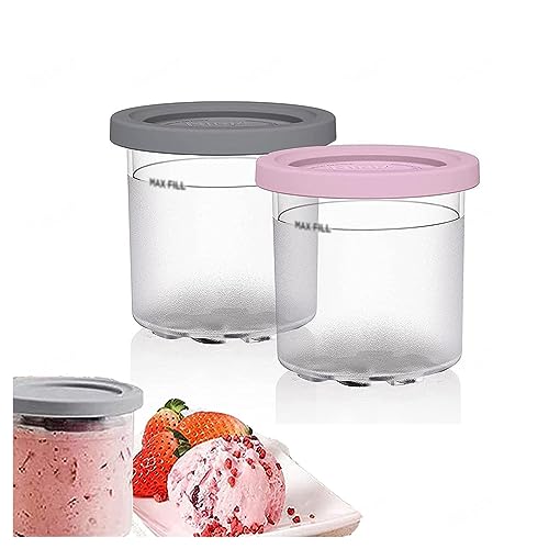 EVANEM 2/4/6PCS Creami Deluxe Pints, for Ninja Creami,16 OZ Pint Storage Containers Dishwasher Safe,Leak Proof for NC301 NC300 NC299AM Series Ice Cream Maker,Pink+Gray-2PCS