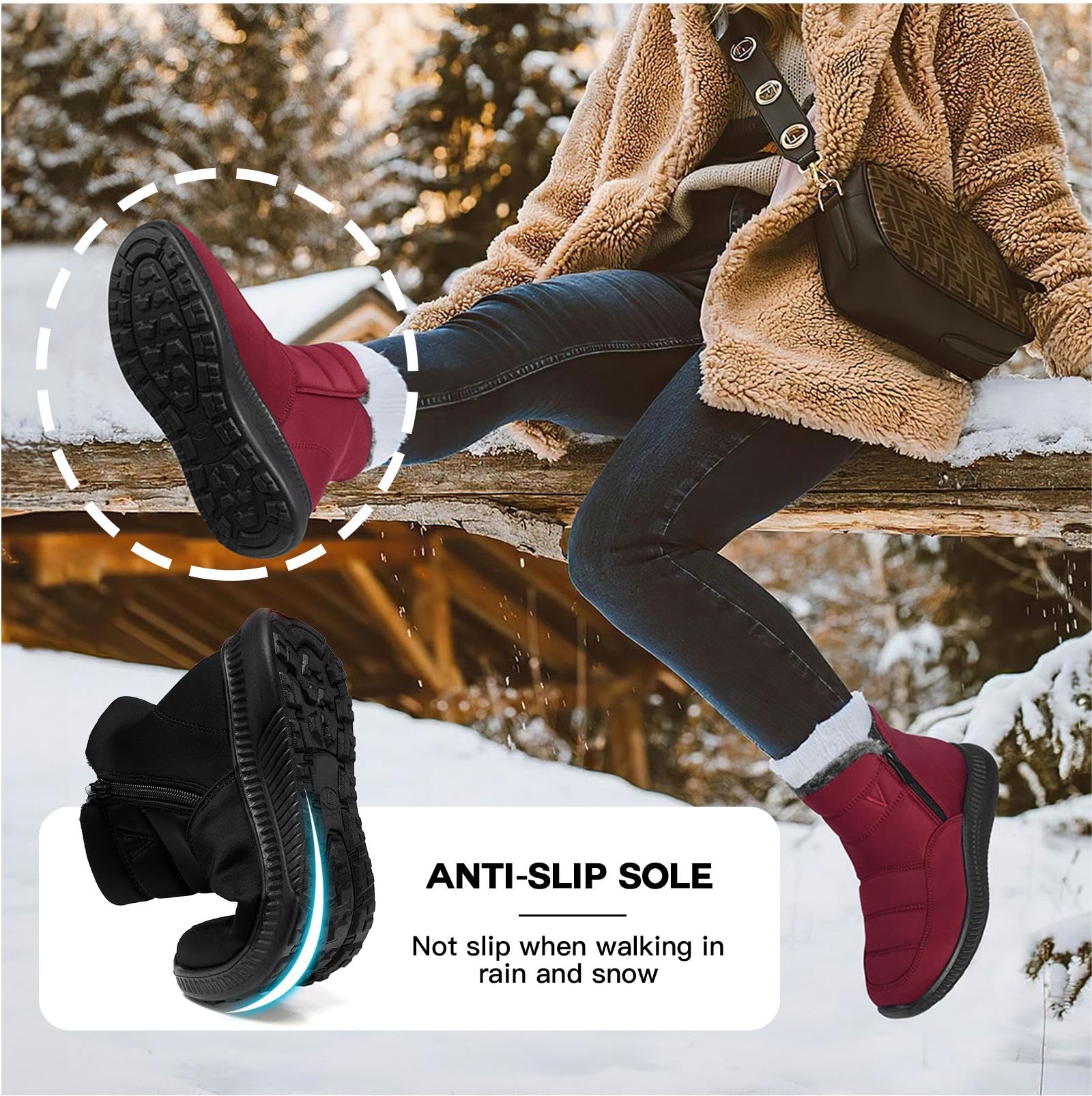 TEMOFON Women Snow Boots Winter: Warm Black Ankle Winter Shoes Waterproof Fur Lined Booties Womens Soft Boot Walking Comfortable Size 10