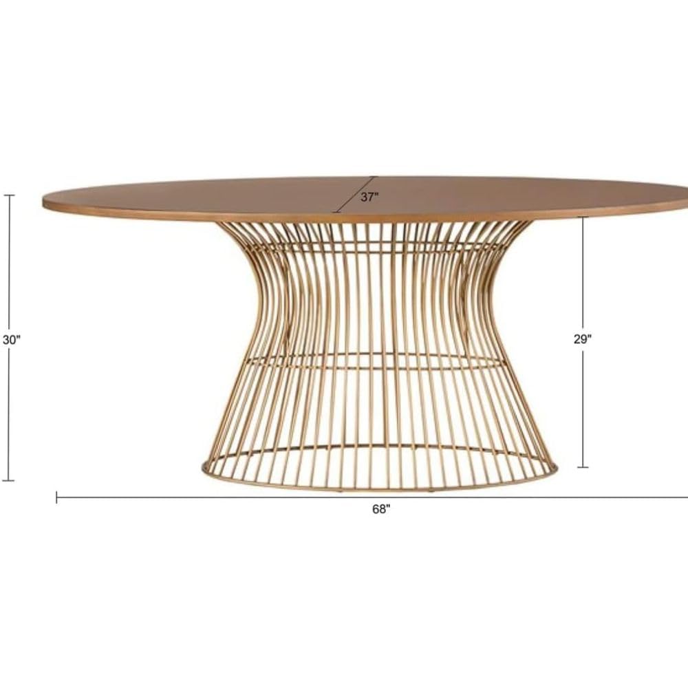 Oakestry 68" Oval Wooden Dining Table with Metal Wire Casing Base Elegant and Modern Style for 6 People Bronze Finish Contemporary Dining Table for Home or Kitchen