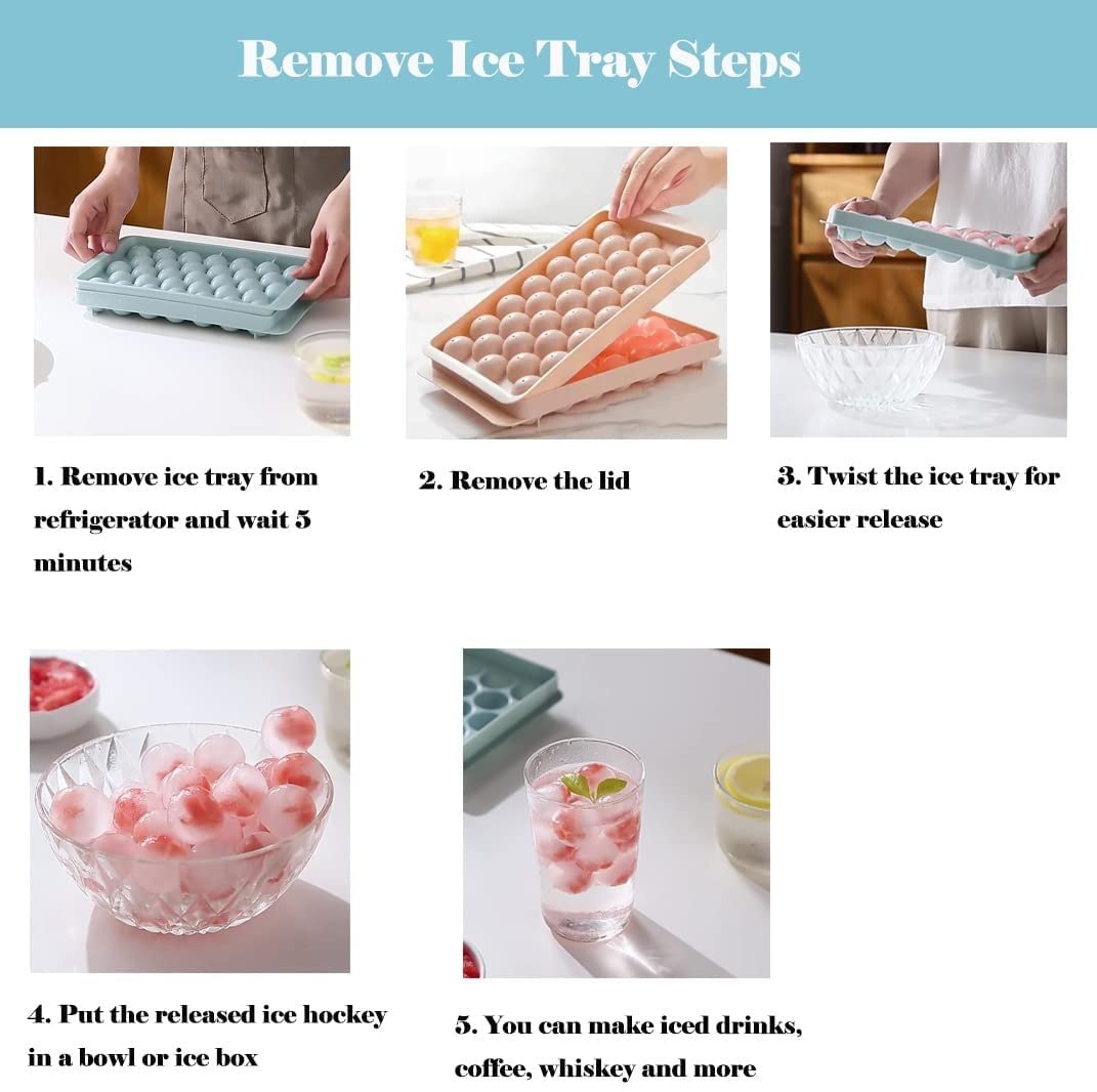 2-Pack Silicone Ice Cube Trays with Lid/Bin/Scoop - Freeze Pieces of Ice for Chilling Drinks and Cocktails - Non-Toxic, BPA Free Molds - Freezer Organizer for Iced Coffee, Whiskey & More.