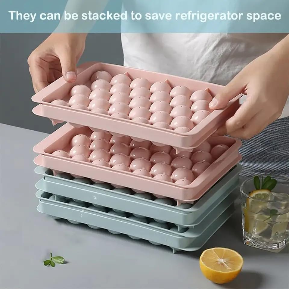2-Pack Silicone Ice Cube Trays with Lid/Bin/Scoop - Freeze Pieces of Ice for Chilling Drinks and Cocktails - Non-Toxic, BPA Free Molds - Freezer Organizer for Iced Coffee, Whiskey & More.