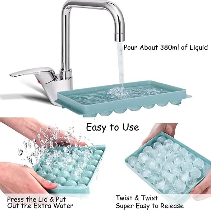 2-Pack Silicone Ice Cube Trays with Lid/Bin/Scoop - Freeze Pieces of Ice for Chilling Drinks and Cocktails - Non-Toxic, BPA Free Molds - Freezer Organizer for Iced Coffee, Whiskey & More.