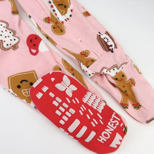 HonestBaby Baby Holiday Non-Slip Footed Pajamas One-Piece Sleeper Zip-Front Pjs 100% Organic Cotton, Gingerbread Pink, 18 Months