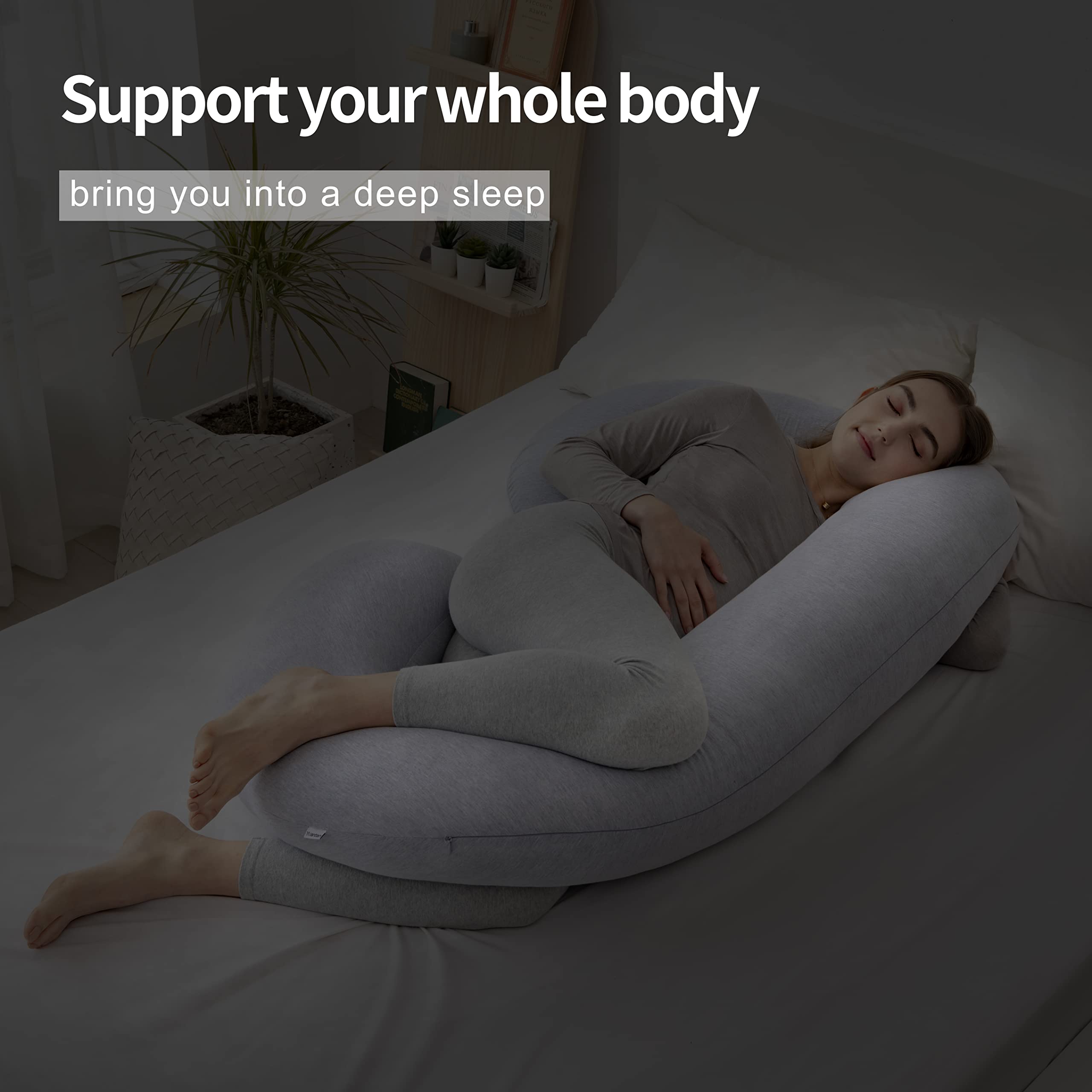 Kproly KRROLY Pregnancy Pillows for Sleeping - Body Pillow for Pregnancy - Memory Foam and Fiber Clusters Maternity Pillow with Removable Washable Reversible Cooling Jersey Cover(C Shape,Grey)