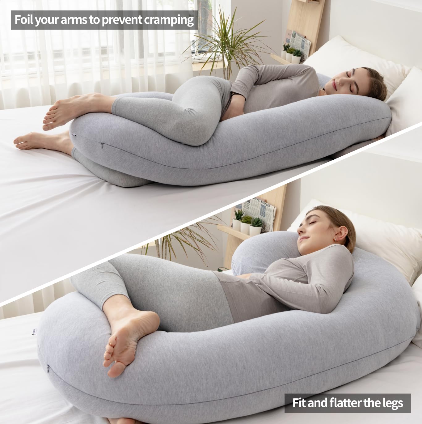 Kproly KRROLY Pregnancy Pillows for Sleeping - Body Pillow for Pregnancy - Memory Foam and Fiber Clusters Maternity Pillow with Removable Washable Reversible Cooling Jersey Cover(C Shape,Grey)