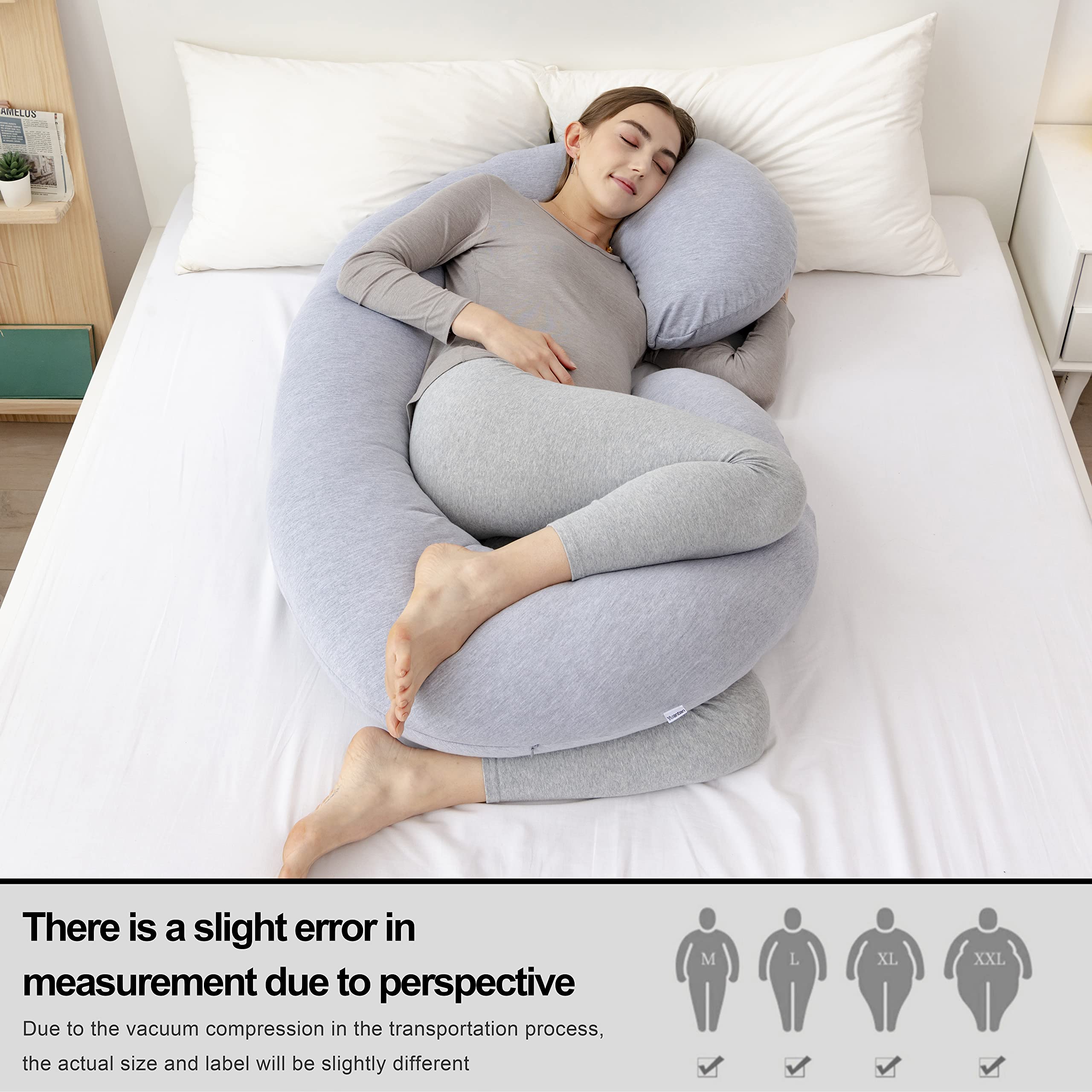Kproly KRROLY Pregnancy Pillows for Sleeping - Body Pillow for Pregnancy - Memory Foam and Fiber Clusters Maternity Pillow with Removable Washable Reversible Cooling Jersey Cover(C Shape,Grey)
