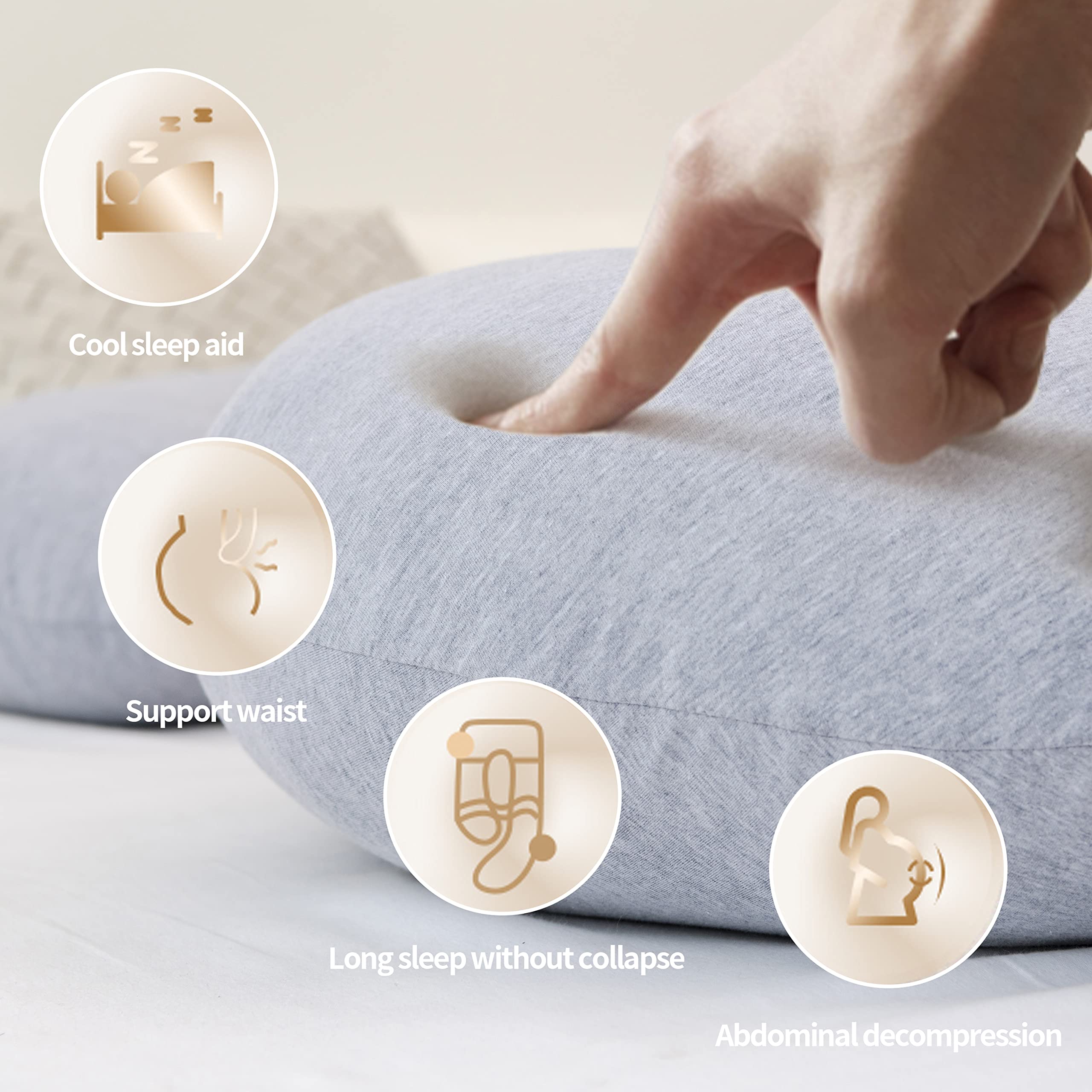 Kproly KRROLY Pregnancy Pillows for Sleeping - Body Pillow for Pregnancy - Memory Foam and Fiber Clusters Maternity Pillow with Removable Washable Reversible Cooling Jersey Cover(C Shape,Grey)