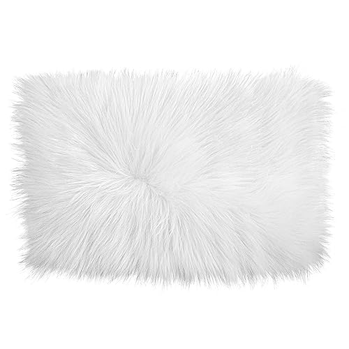 WLLHYF White Faux Fur Rug, 20x12inch Ultra Soft Area Rugs Small Luxury Fluffy Rugs for Bedroom Bedside Rug Furry Carpet Living Room Carpet for Dorm Home Decor (White)