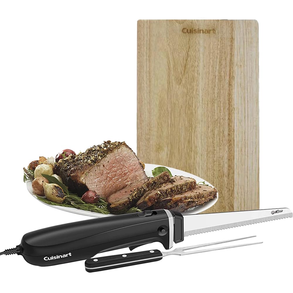 Cuisinart CEK-41 AC Electric Knife with Bamboo Cutting Board Bundle Classic Nonstick Edge 6" Chef's Knife and Deco Gear Food Grade Kitchen Safety Cut Resistant Stretch Fit Gloves