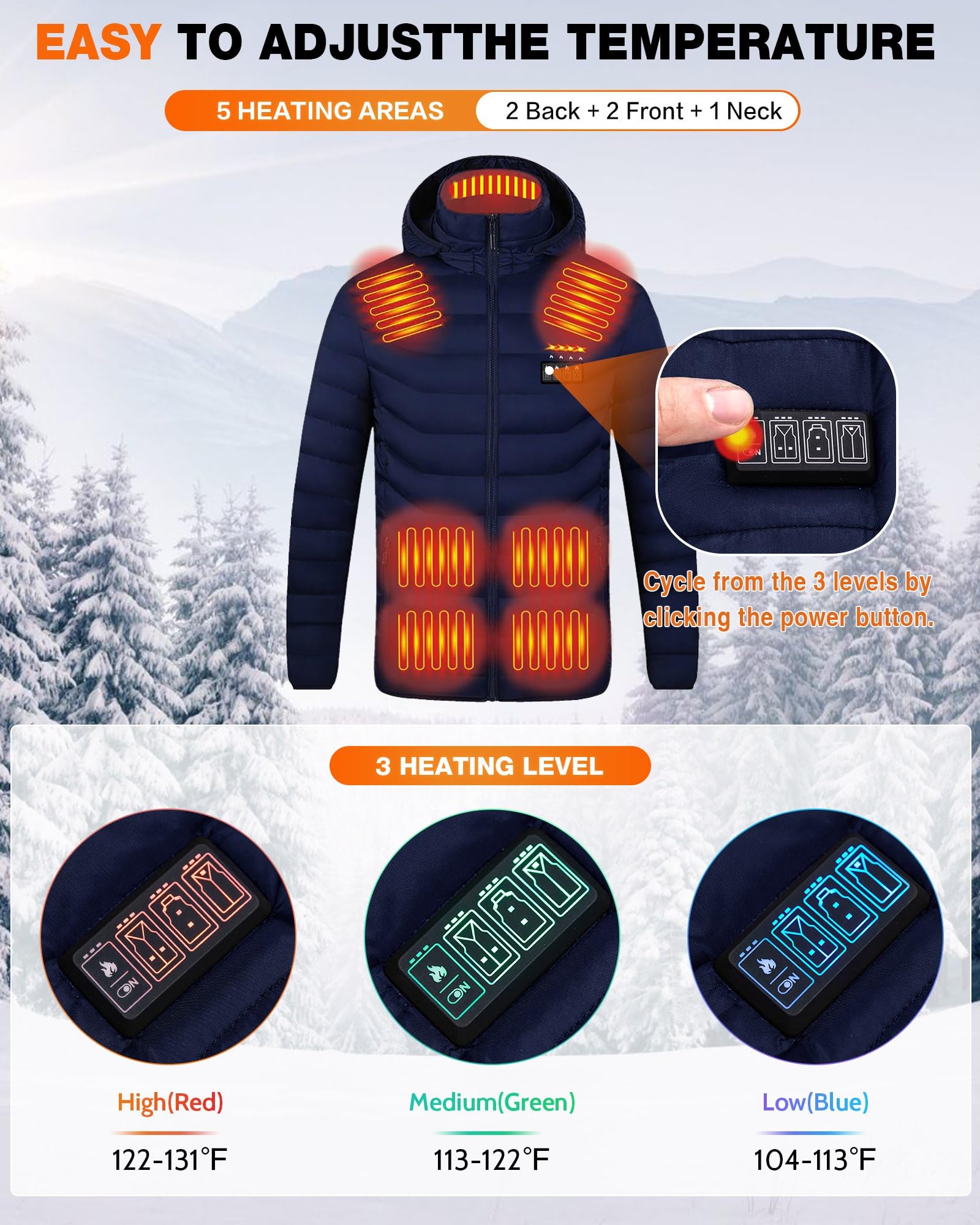 Beotyshow Heated Jackets for Men Heated Winter Coats Hoodie Outdoor Lightweight Tactical Jackets for Men and Women