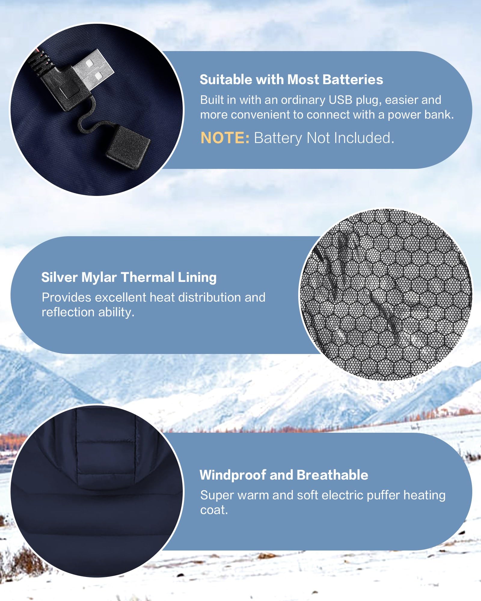 Beotyshow Heated Jackets for Men Heated Winter Coats Hoodie Outdoor Lightweight Tactical Jackets for Men and Women