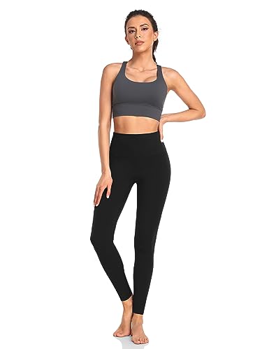HeyNuts Full Length Leggings for Women with Drawstring, High Waisted Compression Tummy Control Workout Yoga Gym Buttery Soft Pants 28’’ Black M(8/10)