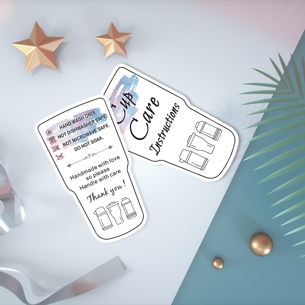KIUKIUO 240 PCS Tumbler Care Instructions Cards Packaging Customer Direction Card for Tumbler, Cup, Mug Small Business Online Shop Owner 3.5 x 2 Inch (cup shape)