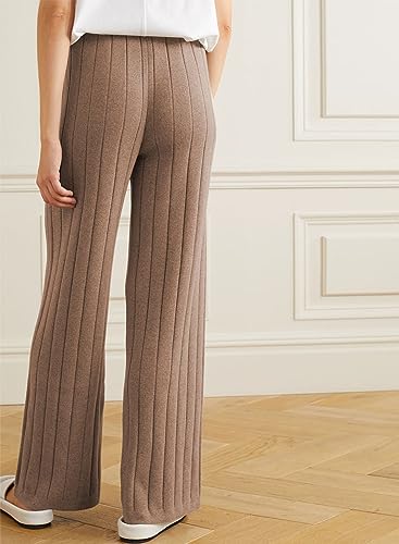 Acelitt Women Casual Ribbed Knit Pants Elastic High Waisted Trendy Fall Comfy 2023 Loose Solid Wide Leg Flowy Soft Palazzo Sweater Pants Trousers Brown XL