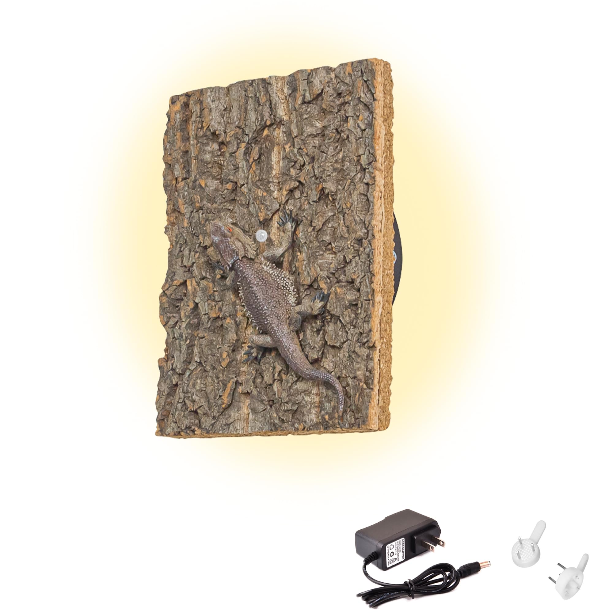 SKIVTGLAMP Bark and Cork Board Wall Sconce Rechargeable Battery Operated LED PIP Motion IR Sensor Wall Lamp, No Drilling Cordless Hand Crafted for Rustic Home Decor Backdrop Customizable, Lizard