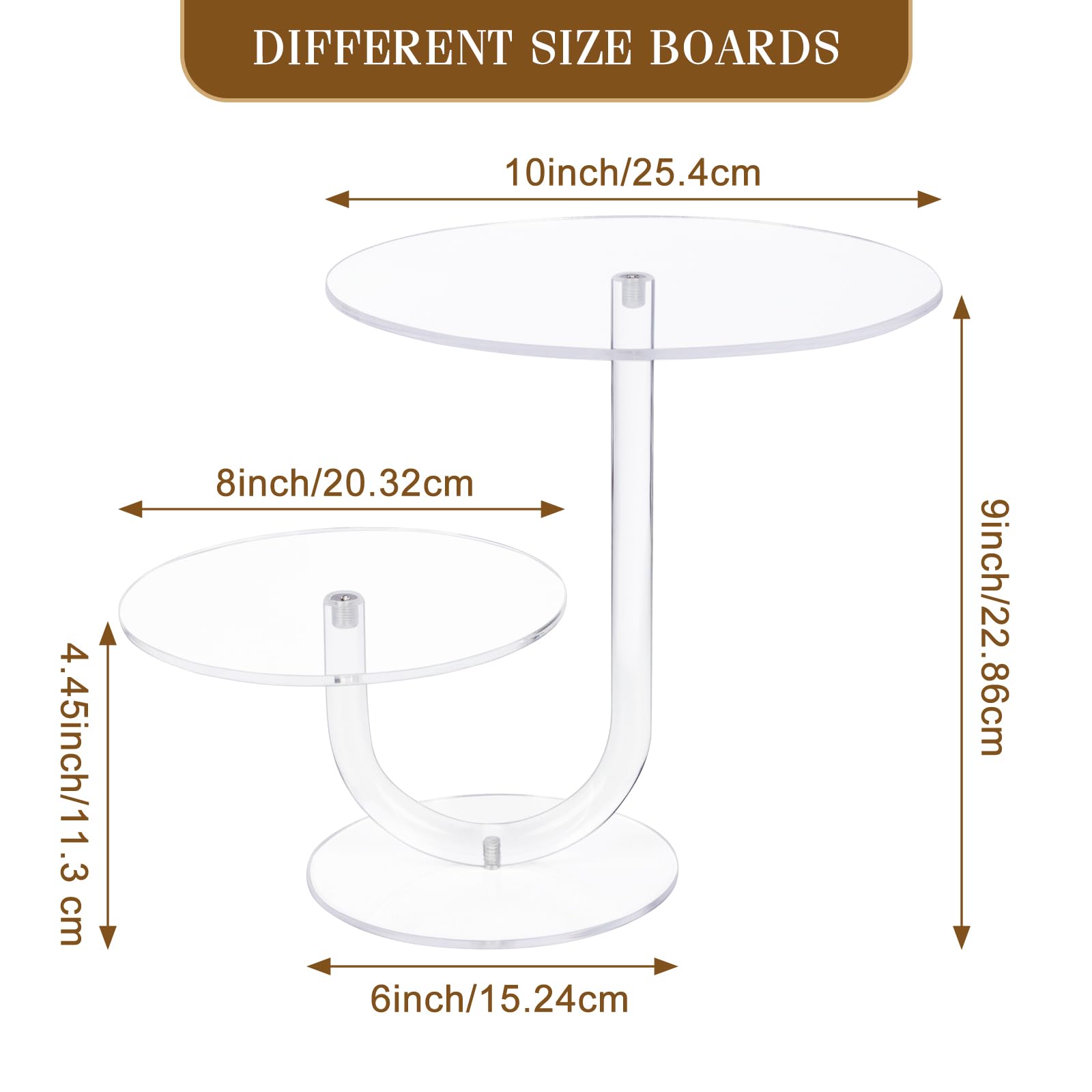 Cake Stand 2 Tier - Stylish Clear Cake Tree Acrylic Cupcake Tower for Weddings, Birthdays, Anniversaries, Baby Showers, Parties Décor - 2 Cake Trays with 10 and 8 inch diameters