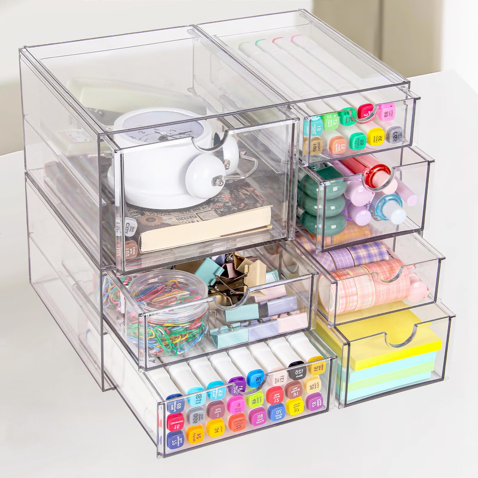VZKAH Acrylic Organizer and Storage | 7 Drawers 2 Sets | Desk Organizer with Drawers, Clear Makeup Storage Drawers, For Beauty/Office/Craft Supply Storage and Organization