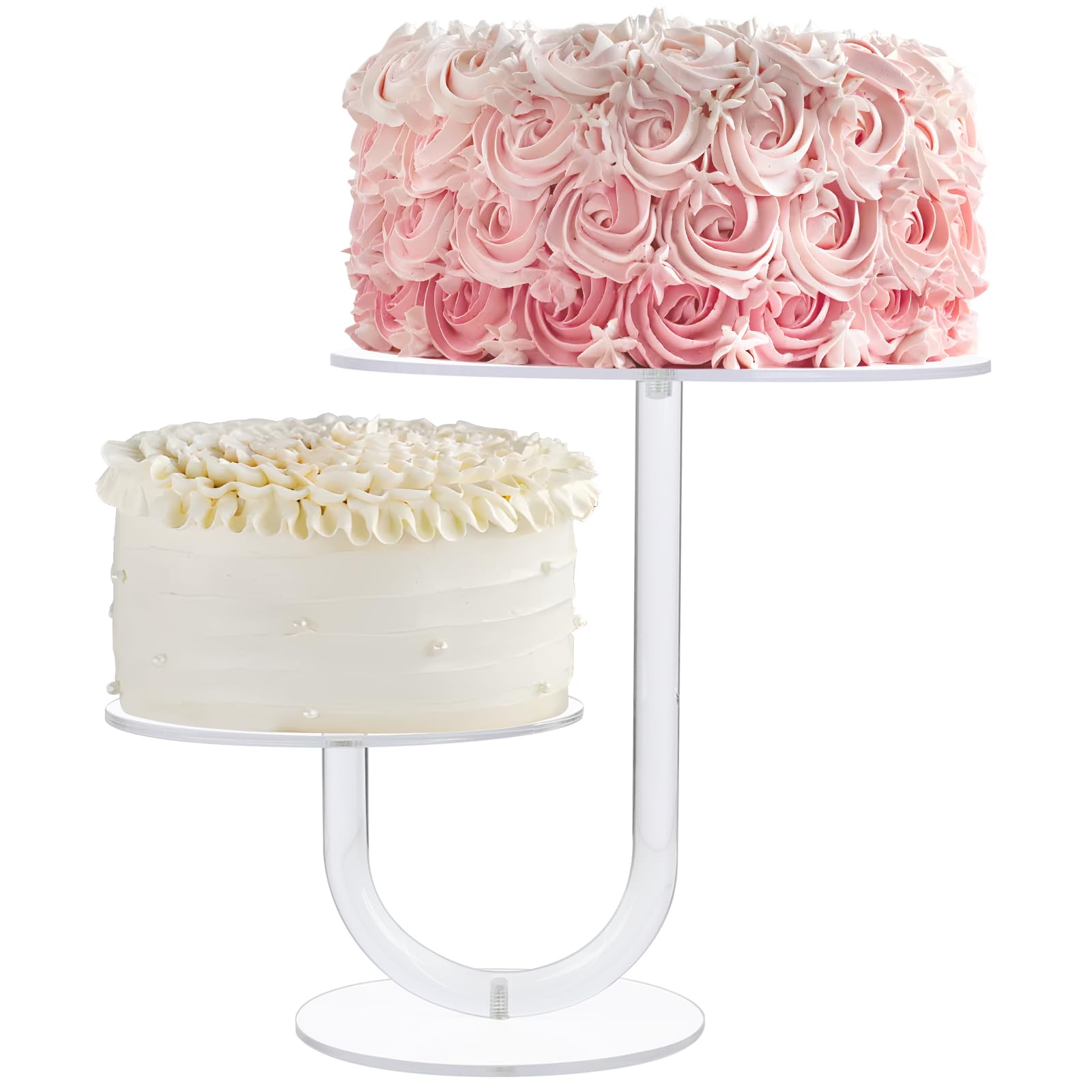Cake Stand 2 Tier - Stylish Clear Cake Tree Acrylic Cupcake Tower for Weddings, Birthdays, Anniversaries, Baby Showers, Parties Décor - 2 Cake Trays with 10 and 8 inch diameters
