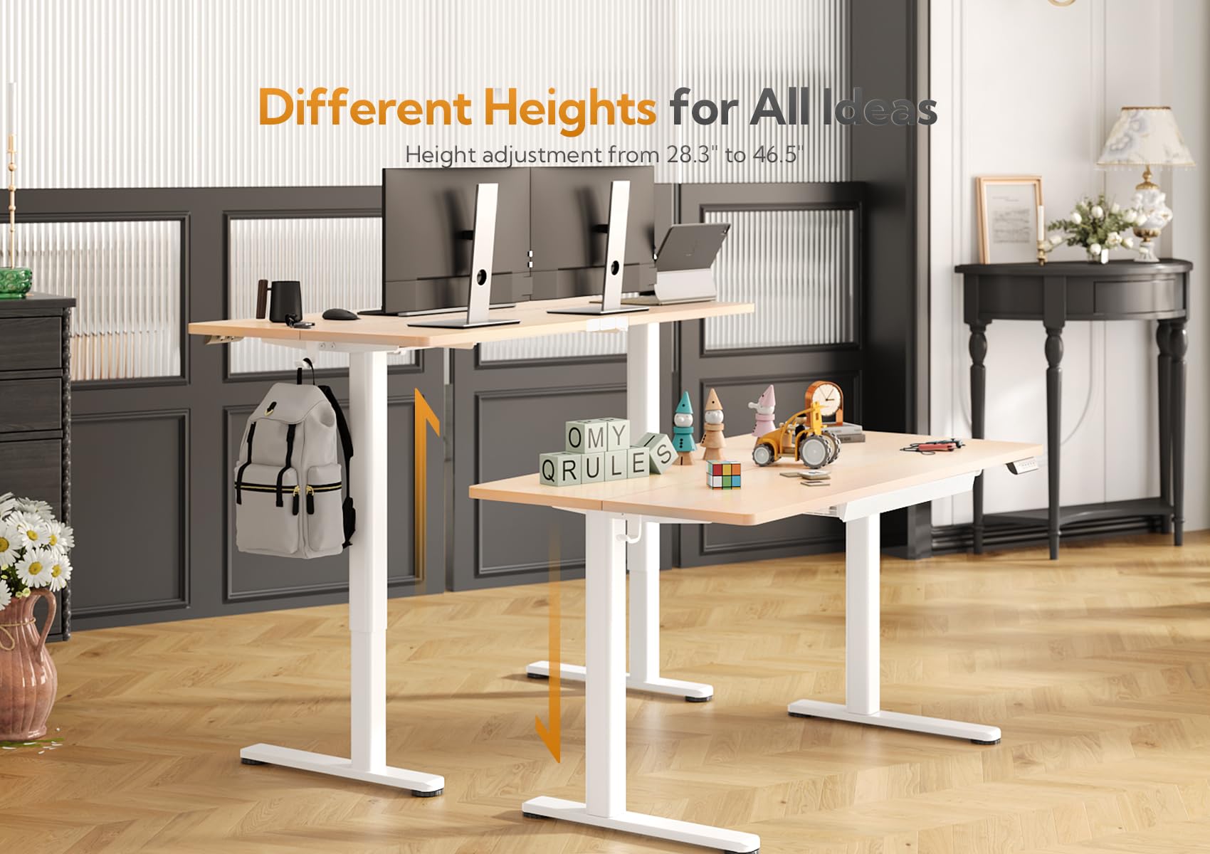 Claiks Standing Desk with Drawers, Stand Up Electric Standing Desk Adjustable Height, Sit Stand Desk Computer Workstation, 55 Inch, Natural