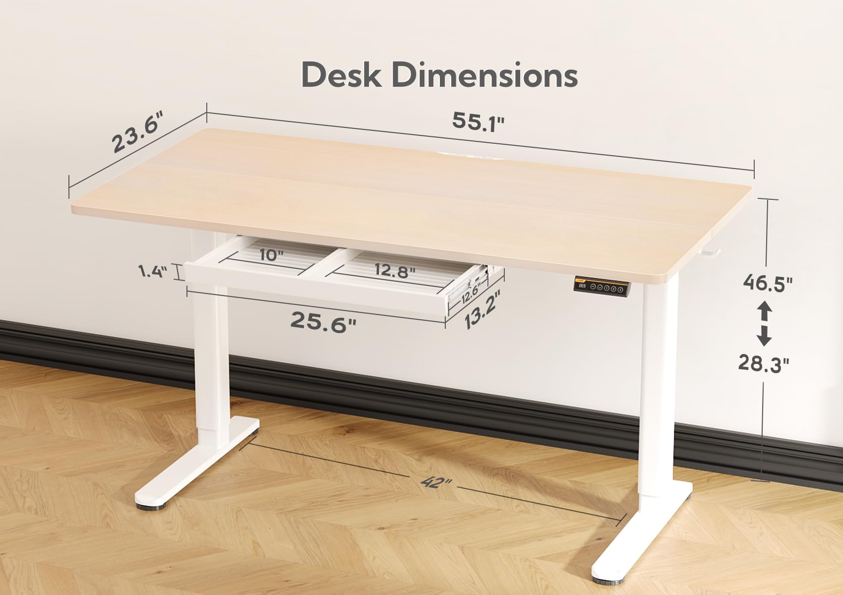Claiks Standing Desk with Drawers, Stand Up Electric Standing Desk Adjustable Height, Sit Stand Desk Computer Workstation, 55 Inch, Natural
