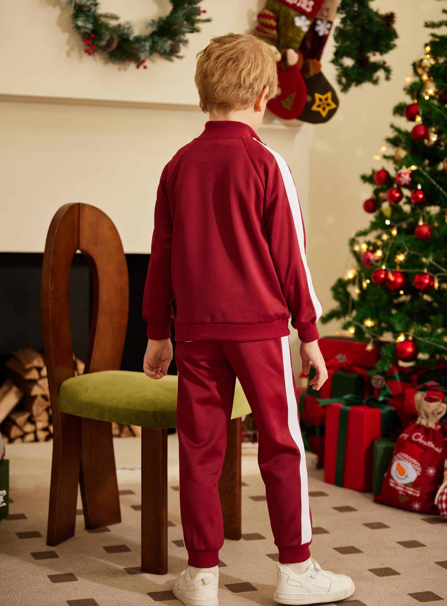 Arshiner Boy's 2 Pieces Full Zip Tracksuits Burgundy Sport Suits Casual Outfits Jacket & Pants Tracksuit Set