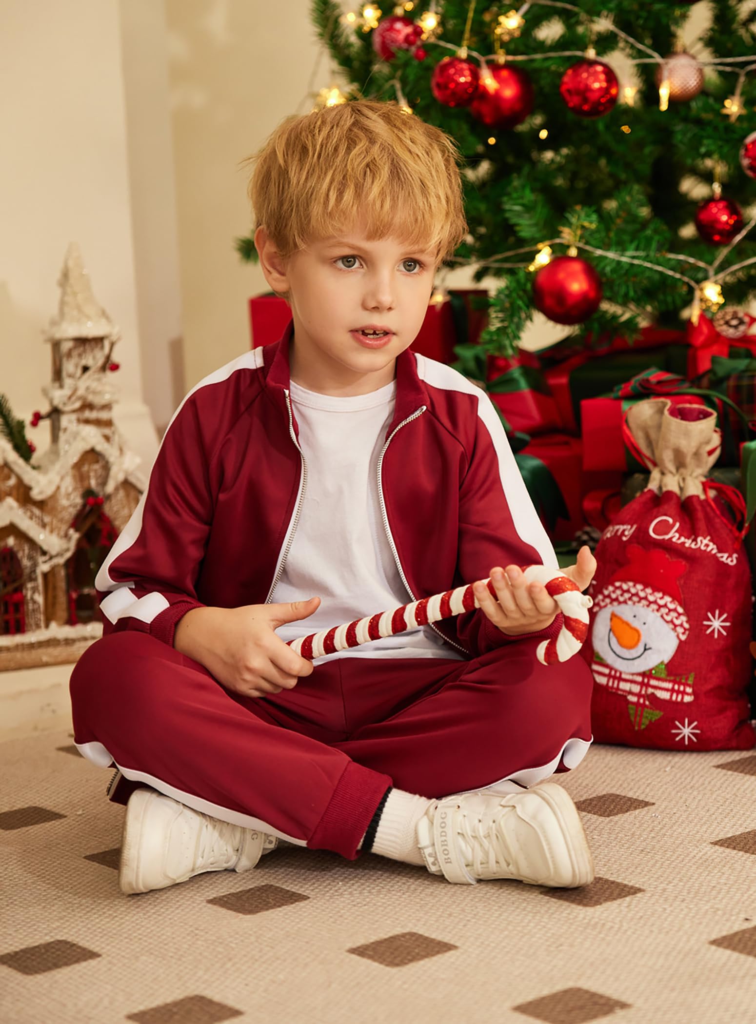 Arshiner Boy's 2 Pieces Full Zip Tracksuits Burgundy Sport Suits Casual Outfits Jacket & Pants Tracksuit Set