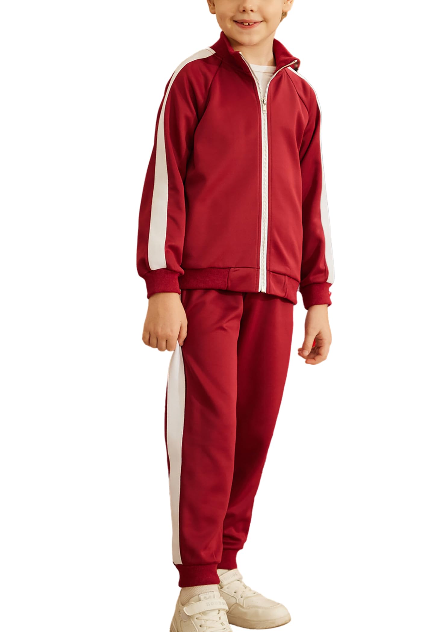 Arshiner Boy's 2 Pieces Full Zip Tracksuits Burgundy Sport Suits Casual Outfits Jacket & Pants Tracksuit Set