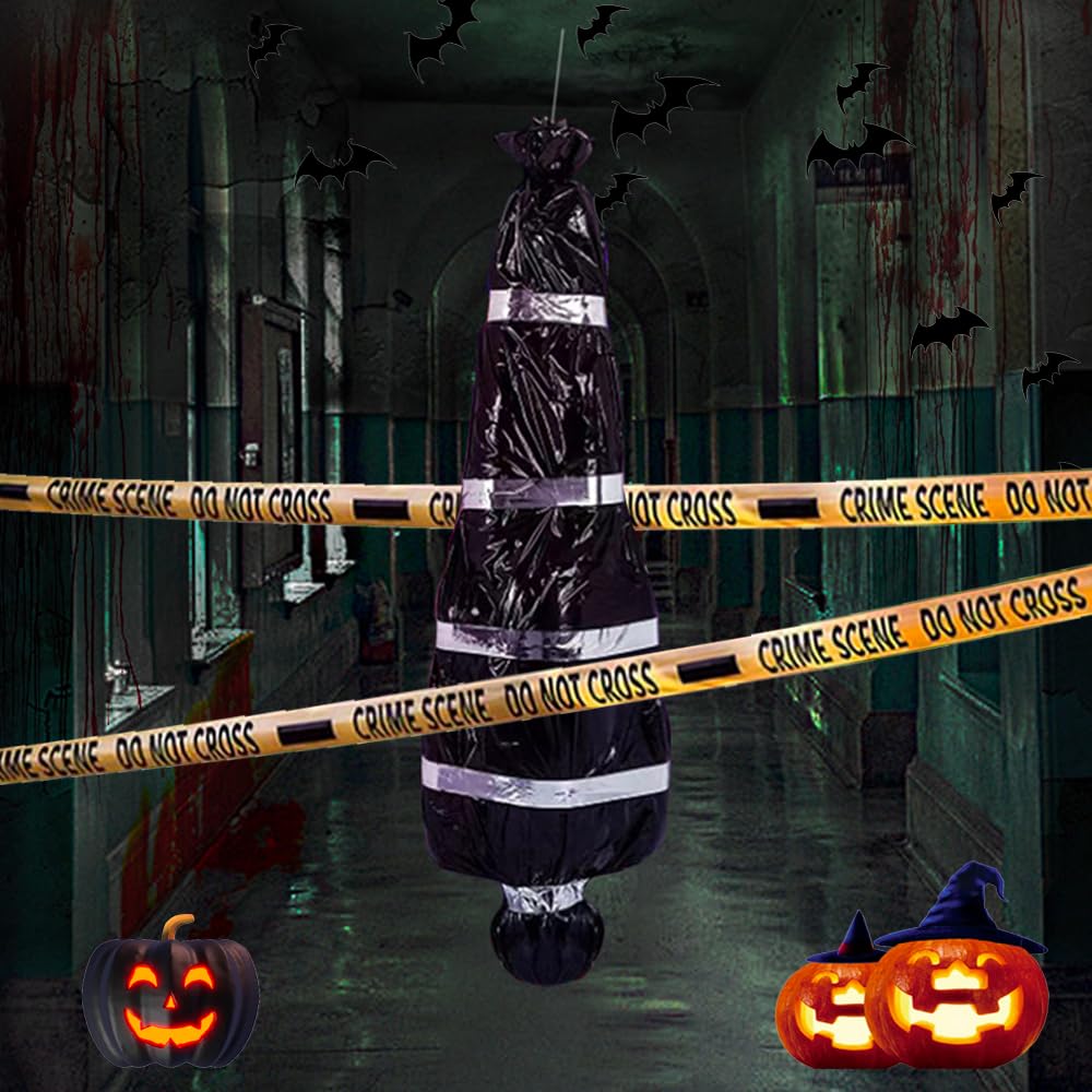 Halloween Decorations Dead Victim Props Inflatable Body Mannequin DIY Scary Fake Corpse in Bag Outdoor Decor Hanging Corpses Halloween Party Favors Haunted House Decorations (Black)
