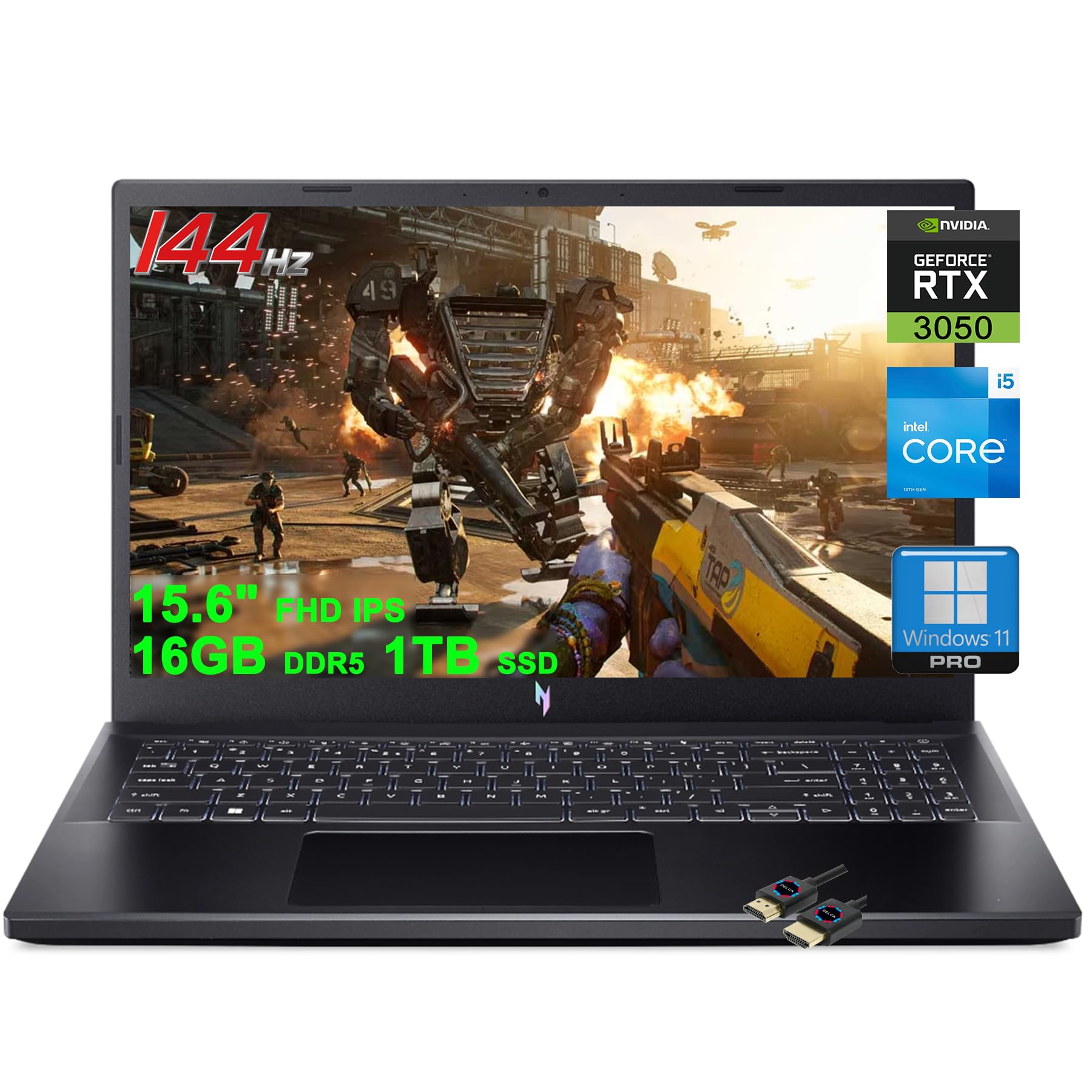 acer Nitro 5 Gaming Laptop | 15.6" FHD IPS 144Hz | Intel 8-Core i5-13420H (>i7-12650H) | 16GB DDR5 1TB SSD | GeForce RTX 3050 6GB Graphic | Backlit Thunderbolt Win11Pro Black + HDMI Cable