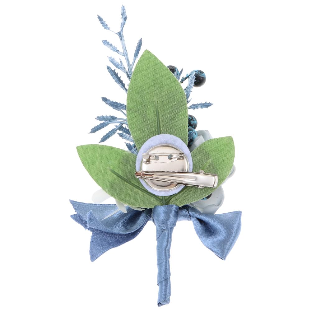hobbyme 2Pcs Rose Wrist Corsage Wristlet, Blue White Pink Corsage and Boutonniere Set, Artificial Flower Wrist Corsage with Ribbon