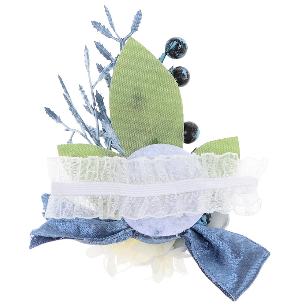hobbyme 2Pcs Rose Wrist Corsage Wristlet, Blue White Pink Corsage and Boutonniere Set, Artificial Flower Wrist Corsage with Ribbon