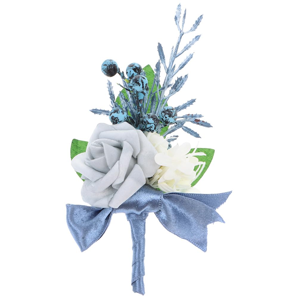 hobbyme 2Pcs Rose Wrist Corsage Wristlet, Blue White Pink Corsage and Boutonniere Set, Artificial Flower Wrist Corsage with Ribbon